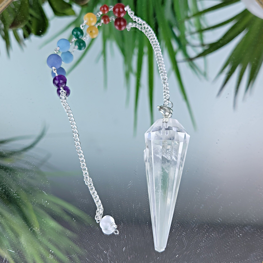 Gemstone Point Pendulum with Chakra beads - Assorted Stones – Crystal Joys