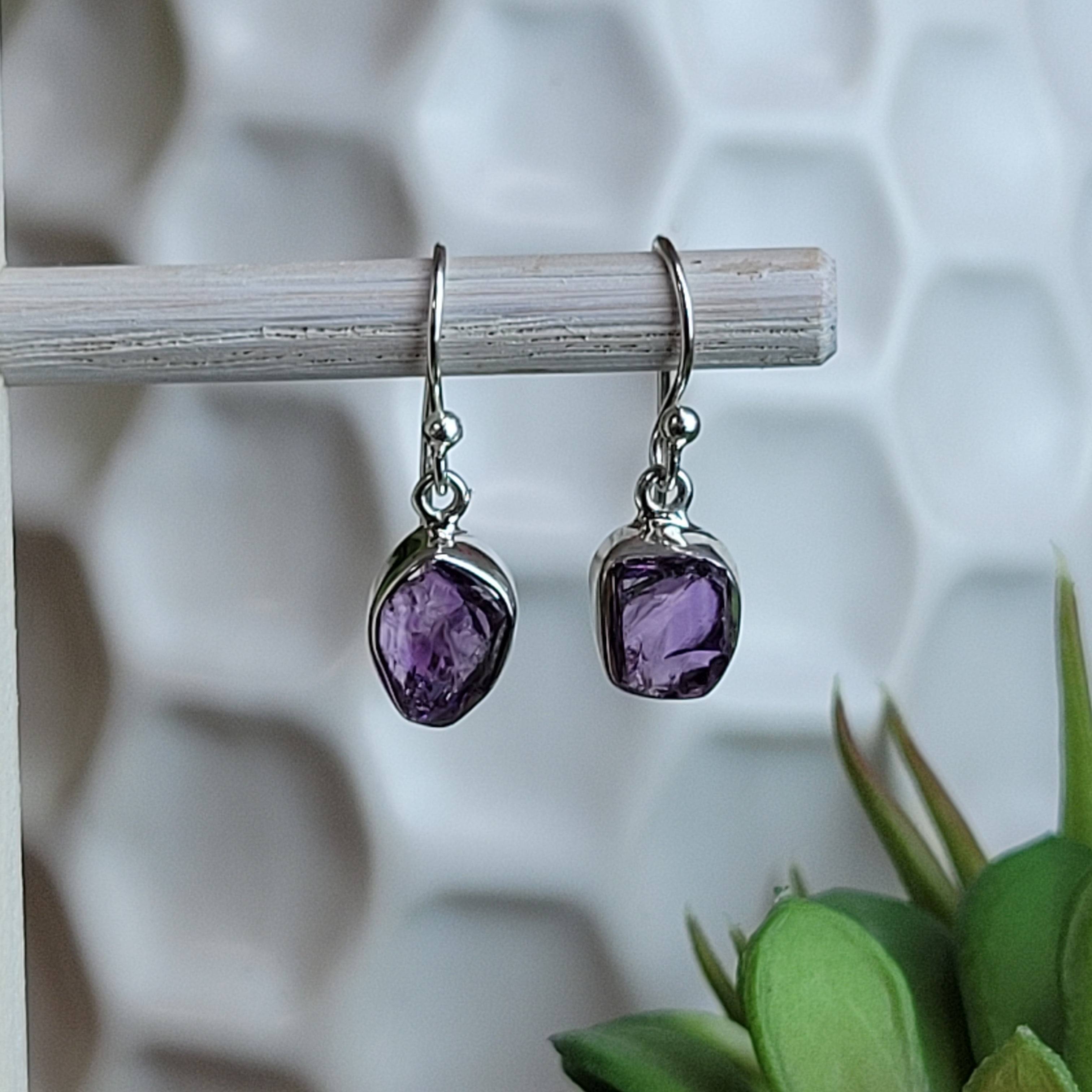 Amethyst Rough Cut Freeform Sterling Silver Earrings .25" – Crystal Joys