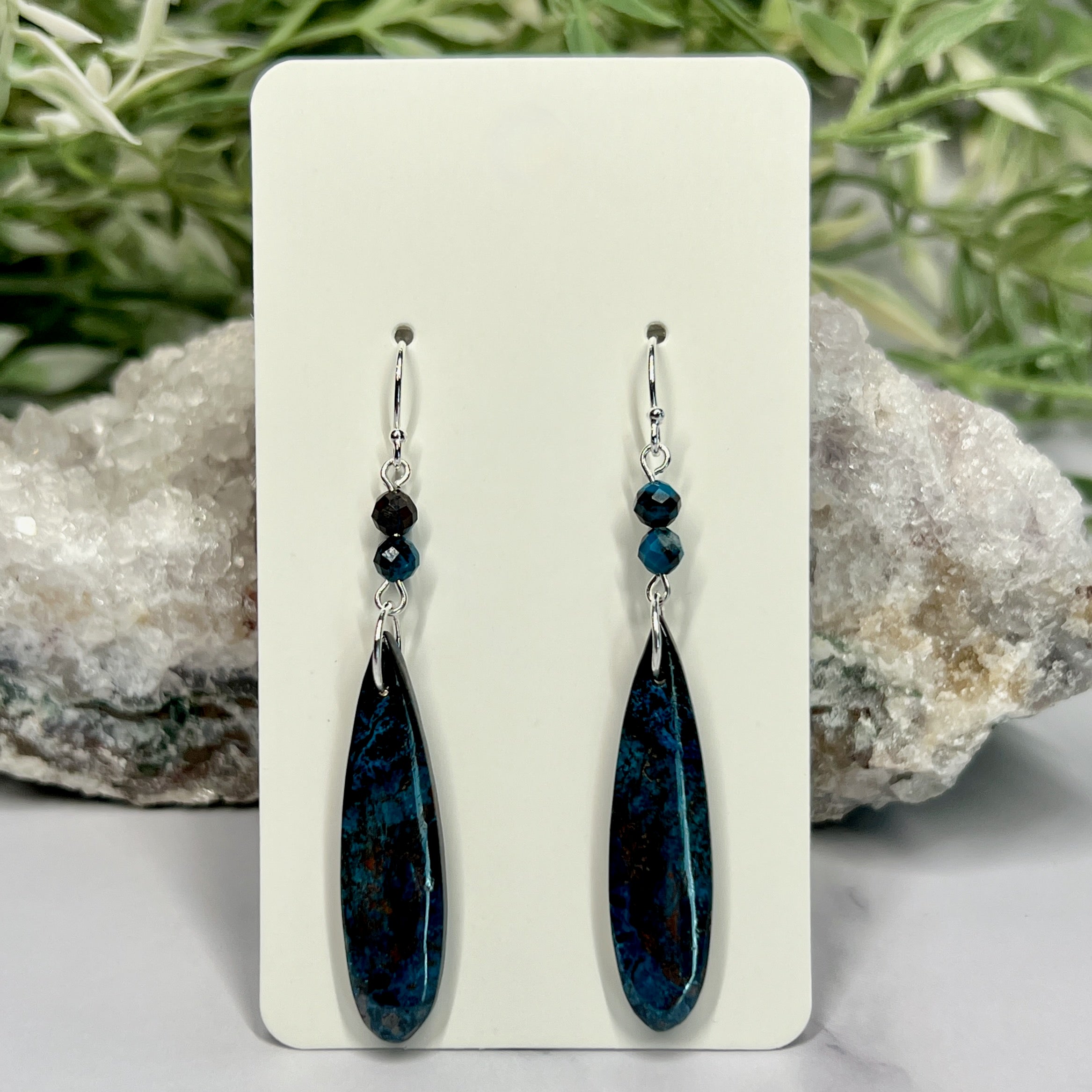 Azurite Teardrop Earrings - Artisan Made – Crystal Joys