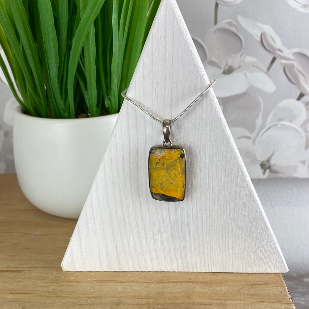 Bumblebee Jasper Polished Freeform sterling silver Pendant – Crystal Joys