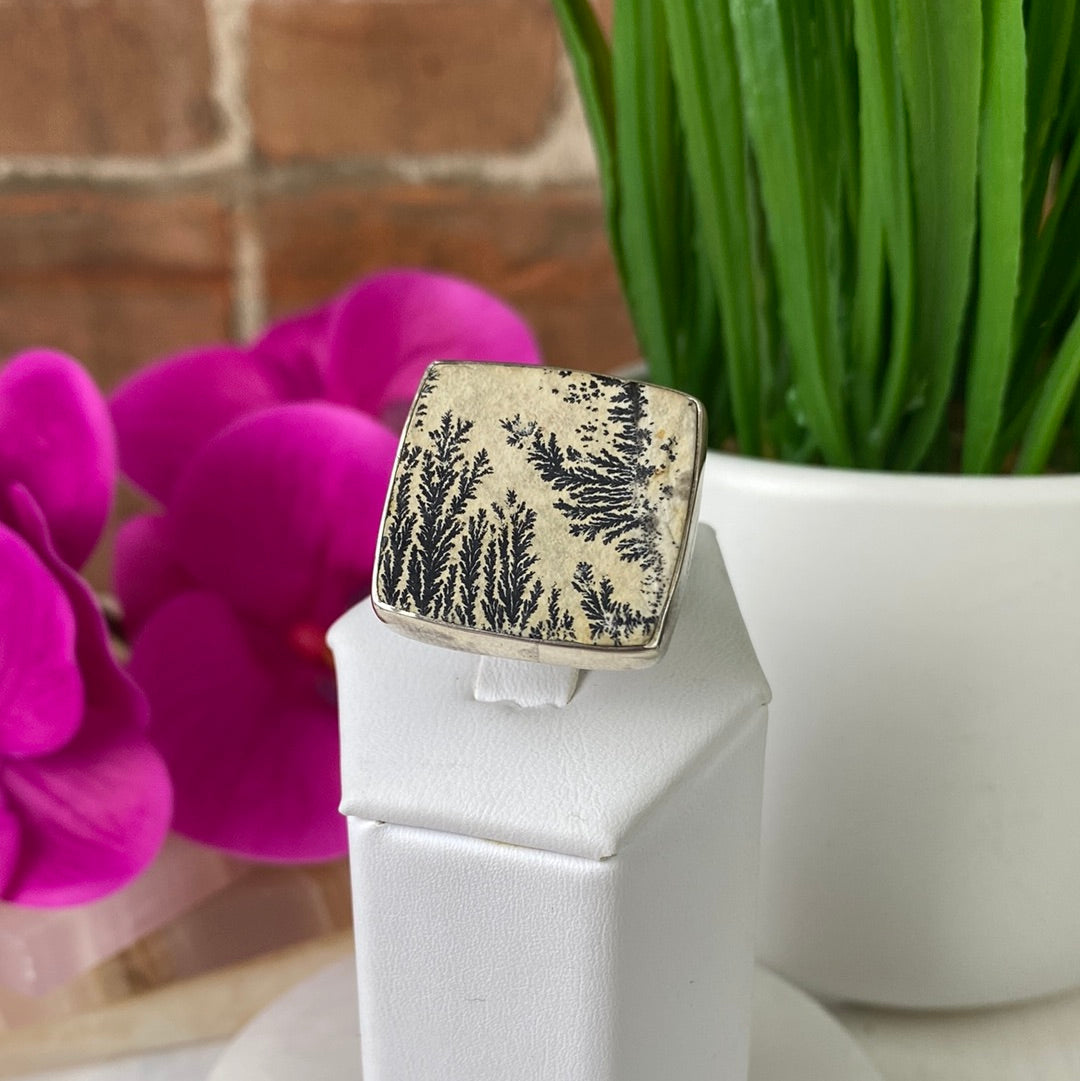 Dendritic Limestone sterling silver Ring - Sized and Adjustable ...