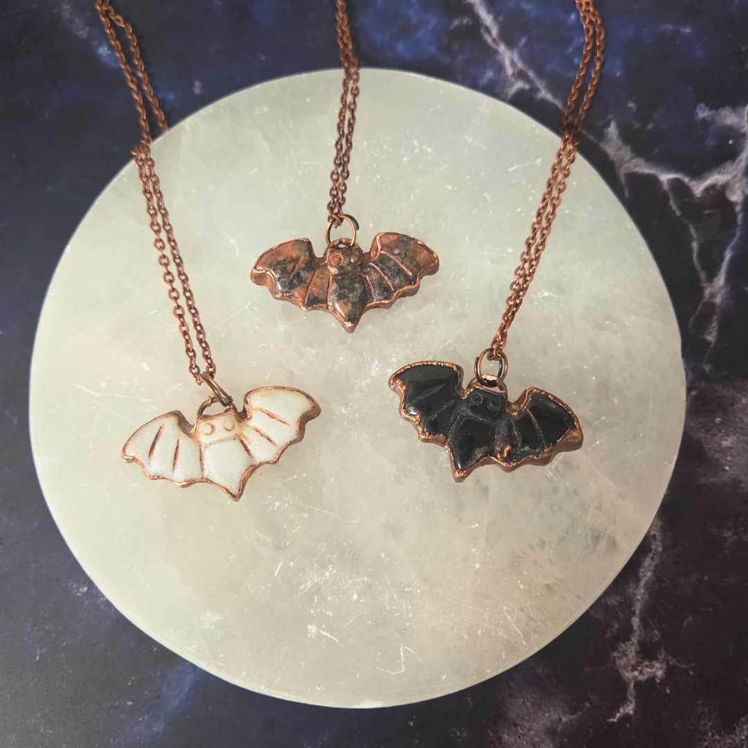 Electroform Gemstone Bat Necklace- Artisan Made – Crystal Joys