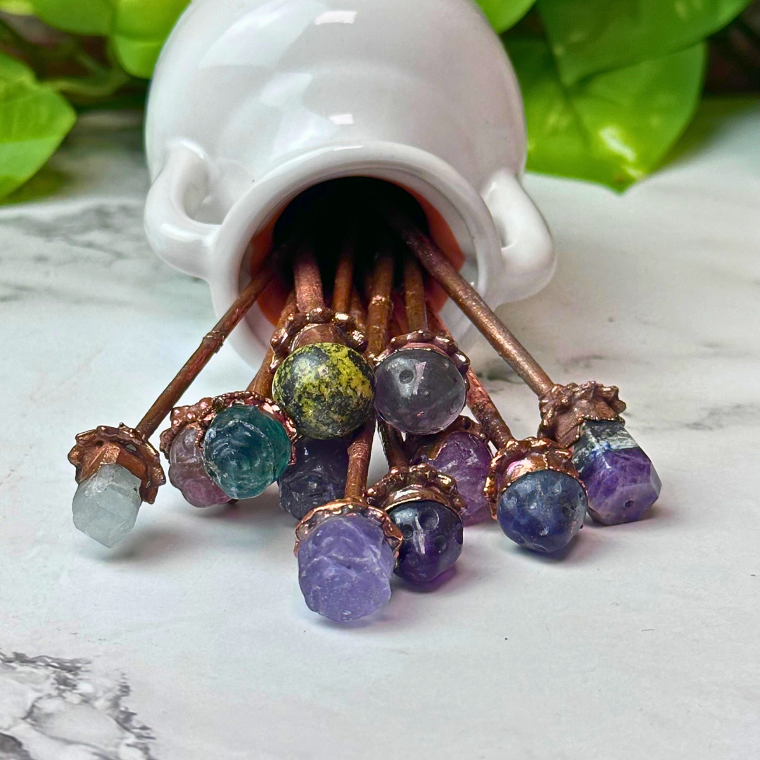 Crystal Joys Electroformed Copper Gemstone Single Hair Pins Artisan Made