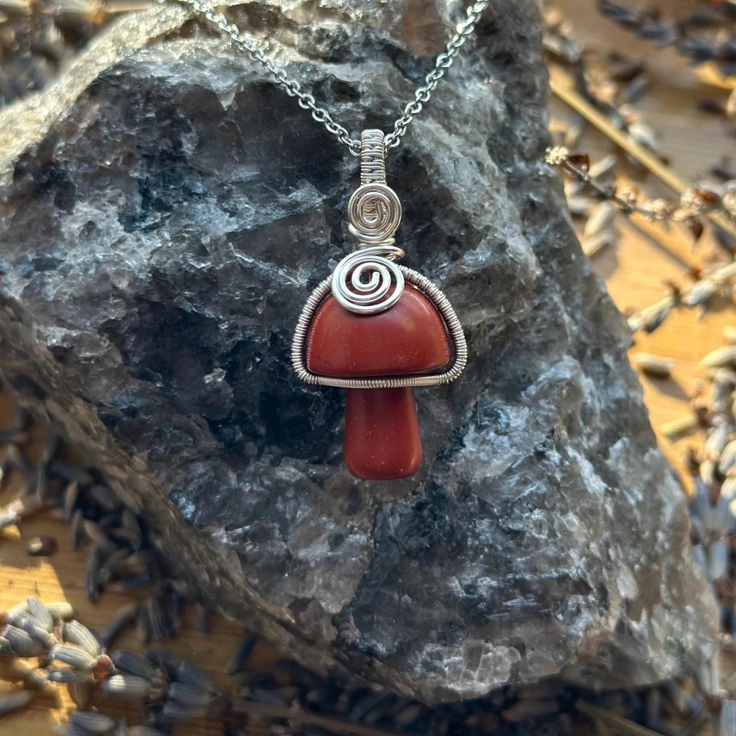 Gemstone Mushroom Fidget Spinner Wire Wrapped Necklace Silver/Variants ...