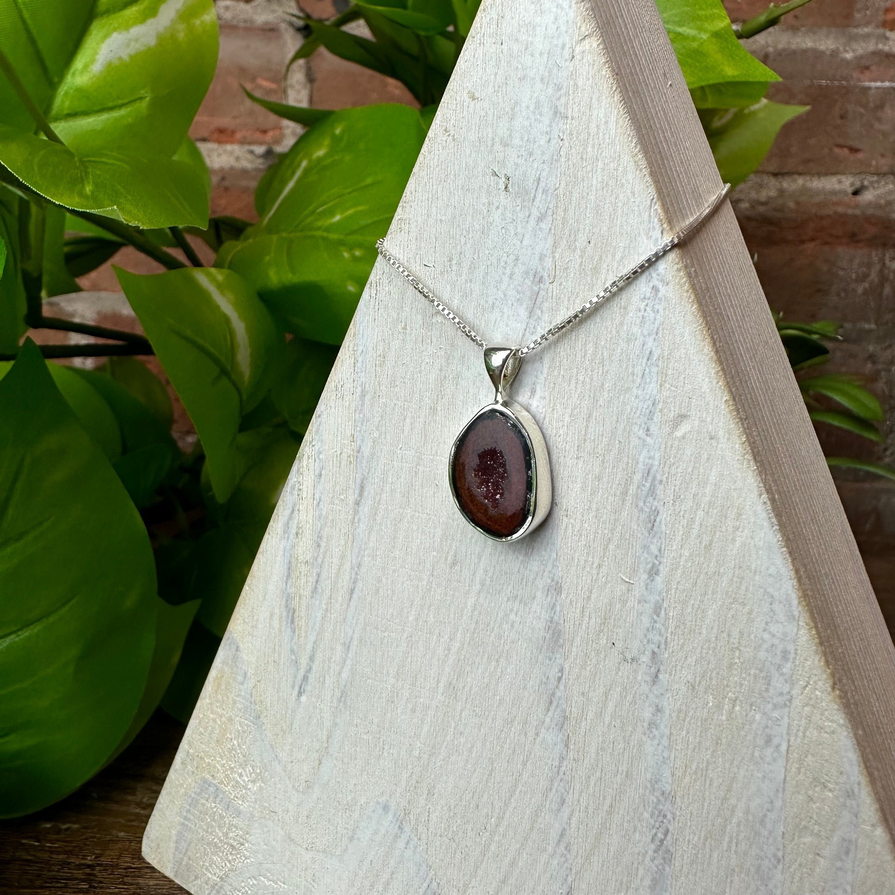 Geode Mini Bezel Pendant Necklace with 16-18" Adjustable sterling silv ...