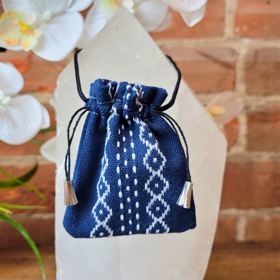 Navy Aztec Woven Amulet Pouch Necklace - Artisan Made – Crystal Joys