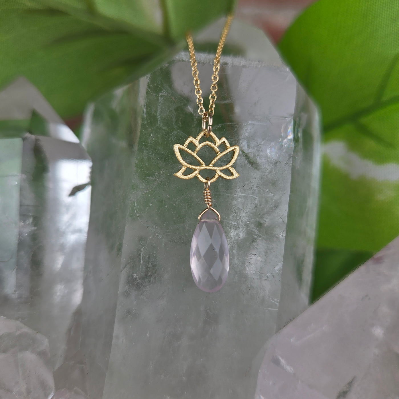 Small Lotus Flower Necklace with Gemstone Briolette – Artisan Made (Va ...