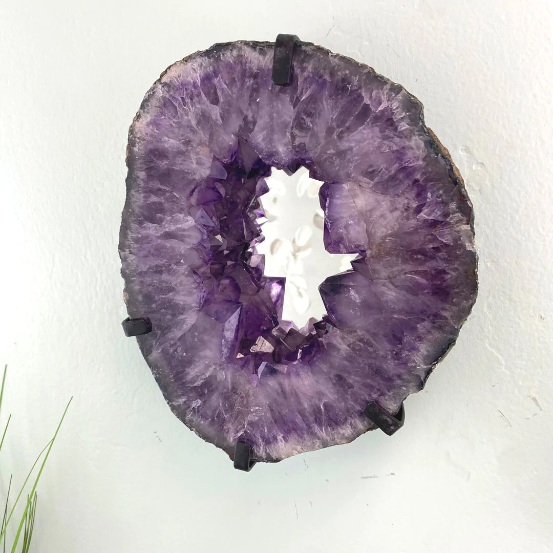 Amethyst Slice Mirror with Custom Iron Frame – Crystal Joys