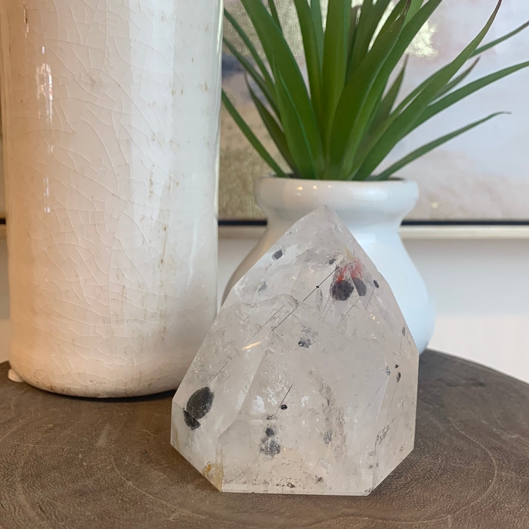 Chamosite and Tourmaline in Quartz Specimen 3” – Crystal Joys